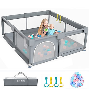 Bebikim Baby Playpen,Ball Pit for Babies and Toddlers,71"×59" Large Baby Ball Pit Indoor Baby Fence Play Area,Ball Pits with 30 Balls Infants Kids Activity Play Pen Center Light Grey
