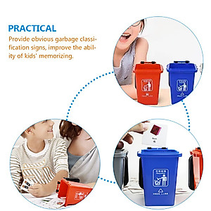 Kisangel Garbage Cans Model 1 Set Garbage Classification Model Trash Cans with Lids Mini Curbside Garbage Trash Bin(4 Trash Cans+ 108 Card)