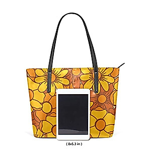 HUSSRITY Yellow Vintage Floral Women Tote Bags PU Leather Purses and Handbags Fashion Design Large Top Handle Shoulder Satchel Hobo Bags