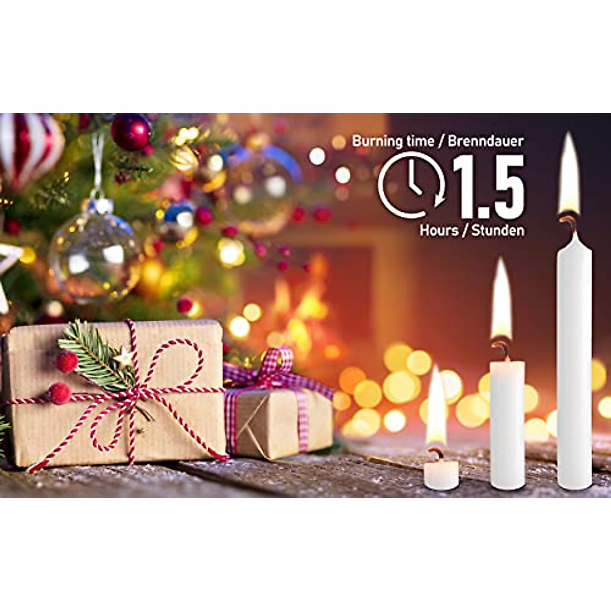 Eika Premium Christmas Tree Candles - Set of 20 Traditional Christmas Wax Candles for Pyramids, Carousels & Chimes - Made in Europe - Solid Colored - White