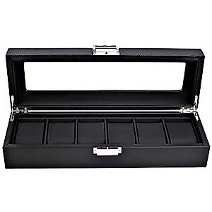 Mantello Watch Box for Men - 6 Slot Luxury Carbon Fiber Watch Case, Watch Box Organizer for Men, Gifts for Him, Metal Buckle - Black
