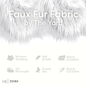EOVEA Shaggy Faux Fur Fabric by The Yard - 36" X 60" Inch Wide - Fluffy Fur Fabric- Plush Furry Materials - Fuzzy Craft Supply for DIY, Halloween, Upholstery, Costume, Sewing(White, One Yard)