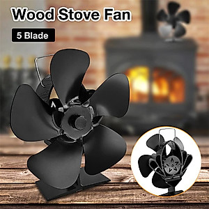 UXZDX CUJUX Black Fireplace Fan 5 Blade Heat Powered Stove Fan Log Wood Burner Quiet Fan Home Efficient (Color : Black, Size : 16085165mm)