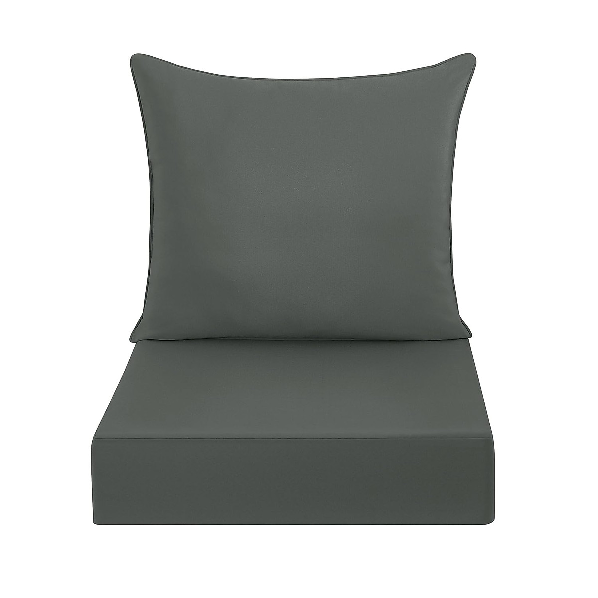 downluxe Outdoor Deep Seat Cushions Set, Waterproof Memory Foam Patio Furniture Cushions with Zipper for Outdoor Chair Sofa, 24" x 24", Dark Grey 1, 2 Piece Set