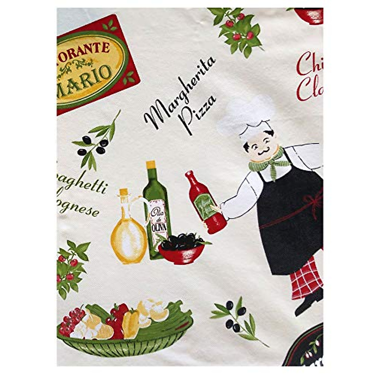 Newbridge Italian Bistro Chef Vinyl Flannel Backed Tablecloth – Novelty Chef Indoor/Outdoor Picnic, BBQ and Dining Tablecloth - 60” x 120” Oblong/Rectangle