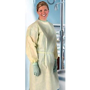 Disposable Protective Isolation Gown with Elastic Cuff,Latex Free,Non-Woven, Fluid Resistant,ONE Size FITS All,(Pack of 10) Yellow
