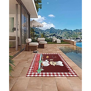 Absorbant Area Rug, Kitchen Decor Cartoon Chef Gourmet Food Dinner Table Wine Red Buffalo Check Outdoor Non-Slip Bottom Carpet Mat for Patio Camping Rv Picnic Backyard Deck Balcony Porch Beach 4x6 ft