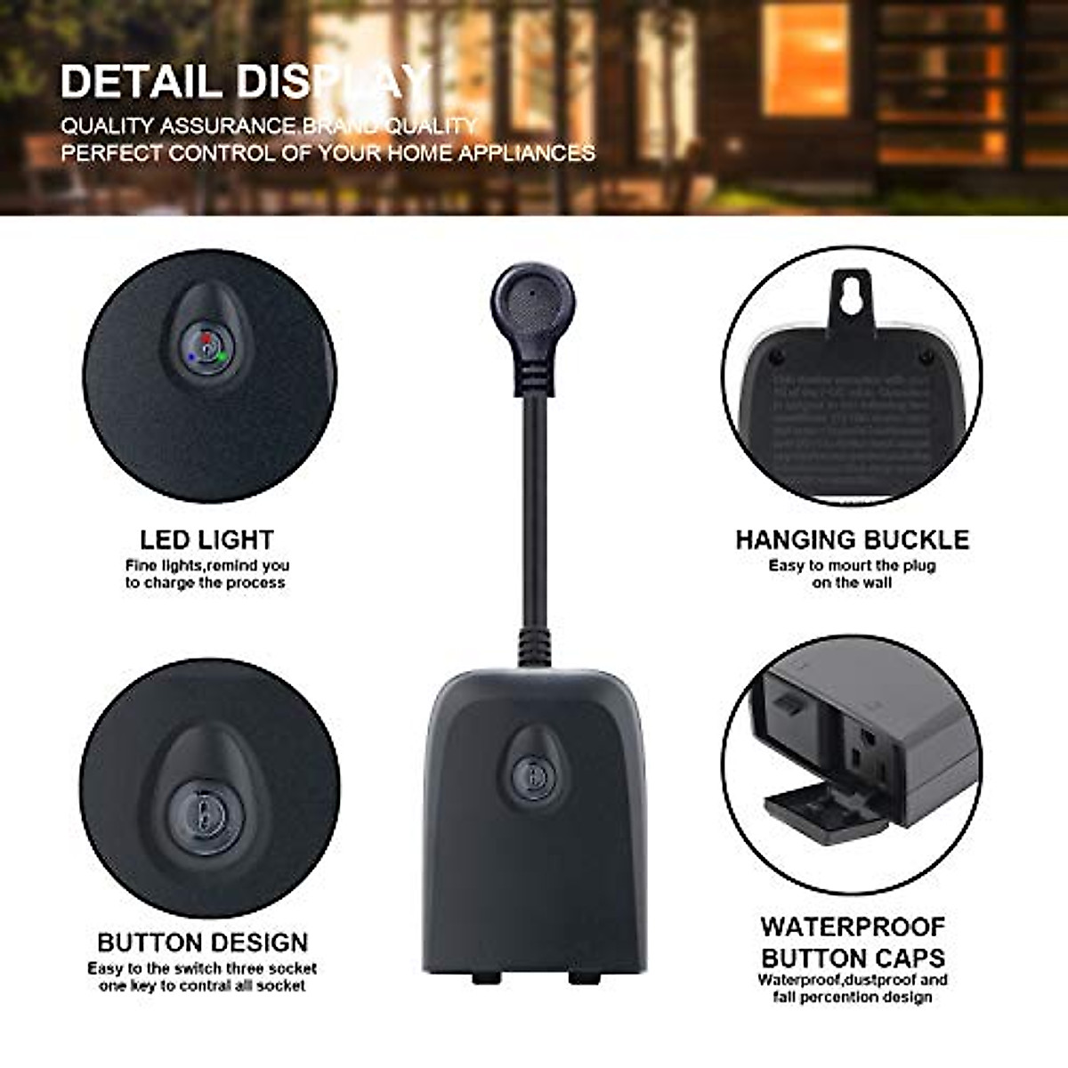 Smart Outdoor Plug, Smart WiFi Outdoor Plug Compatible with Alexa, Google Home and IFTTT, 2 Outlets, Timer and Remote Control, IP55 Waterproof, Smart Outdoor Switch with Energy Monitoring - Black