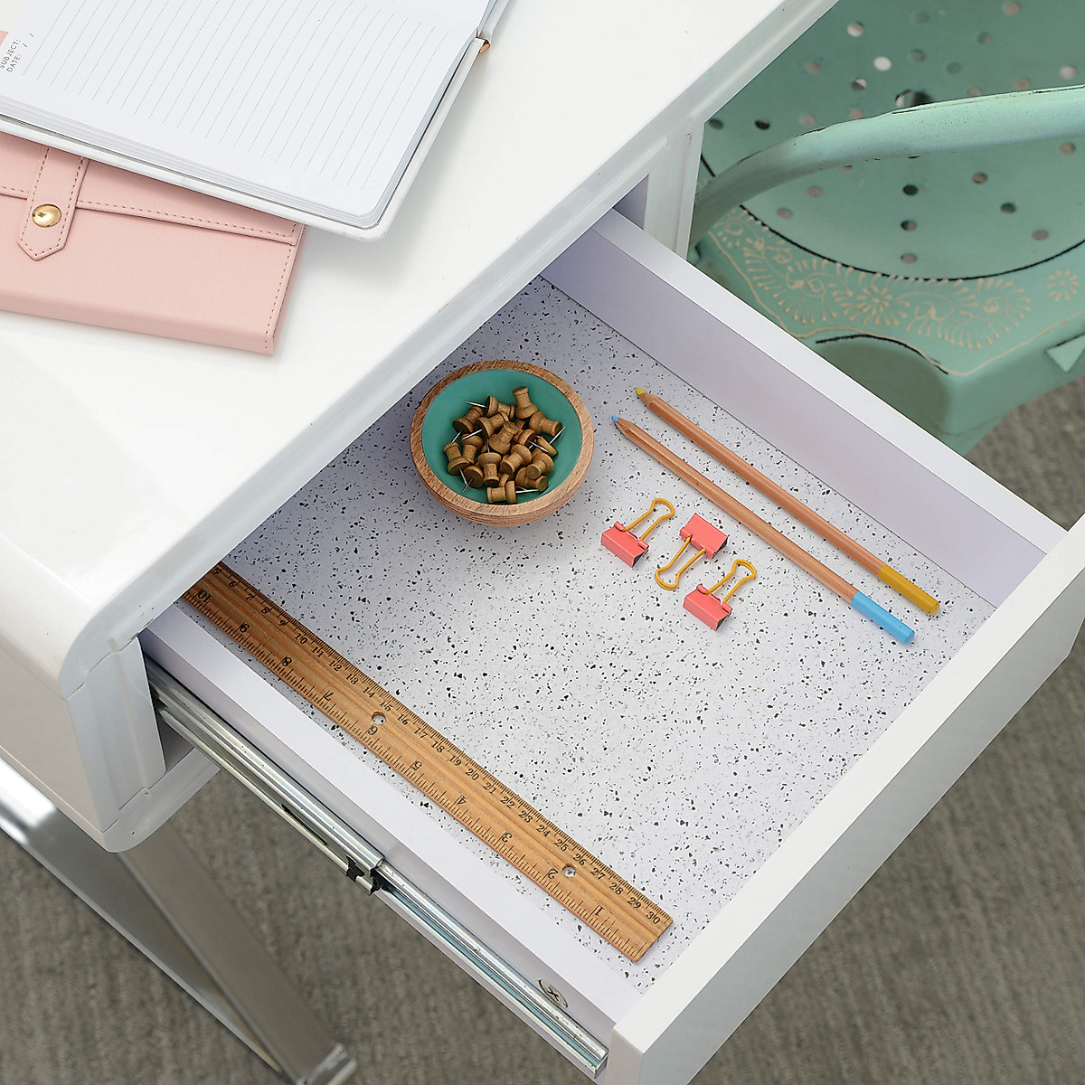 Con-Tact Brand Creative Covering, Self-Adhesive Shelf Liner, Multi-Purpose Vinyl Roll, Easy to Use and Apply, 18'' x 9', Granite Black and White