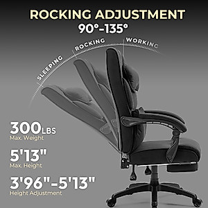 Dowinx Big and Tall Executive Office Chair Fabric with Footrest and Padded Armrest, Ergonomic Computer Desk Chair with Lumbar Support,High Back Home Desk Chair Gaming Chair for Adult, 350LBS, Black