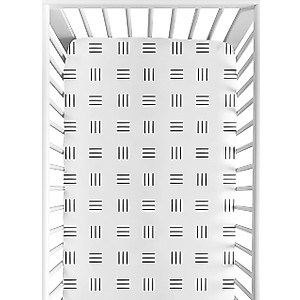 Sweet Jojo Designs White and Black Boho Mudcloth Boy Girl Fitted Crib Sheet Baby or Toddler Bed Nursery - Black and White Bohemian Woodland Tribal Southwest Mud Cloth Hatch Gender Neutral Triple Line