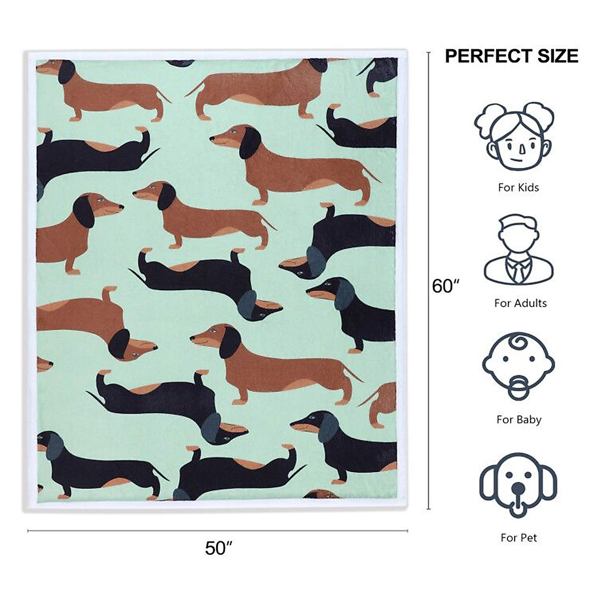 Famitile Dachshund Blanket, Wiener Dogs Throw Blanket, I Love Dachshunds Soft Flannel Dachshund Stuffed Animal Blankets Dachshund Gifts for Women (Dachshund 1, 47" x 60")