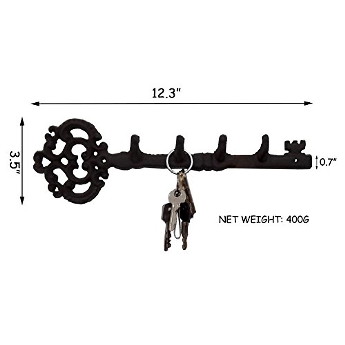 Salome Idea Large Size Antique Vintage Cast Iron Key Rack, Key Shaped Key Holder, Handcraft Wall Rack, (Key-4hook)
