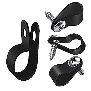 mankk 100PCS 1/4 Inch Rope Light Clips P-Style Mounting Clips Plastic Cable Clamps with Compatible Stainless Steel Pan Head Phillips Screws for Wire Management M-034-BK-LS
