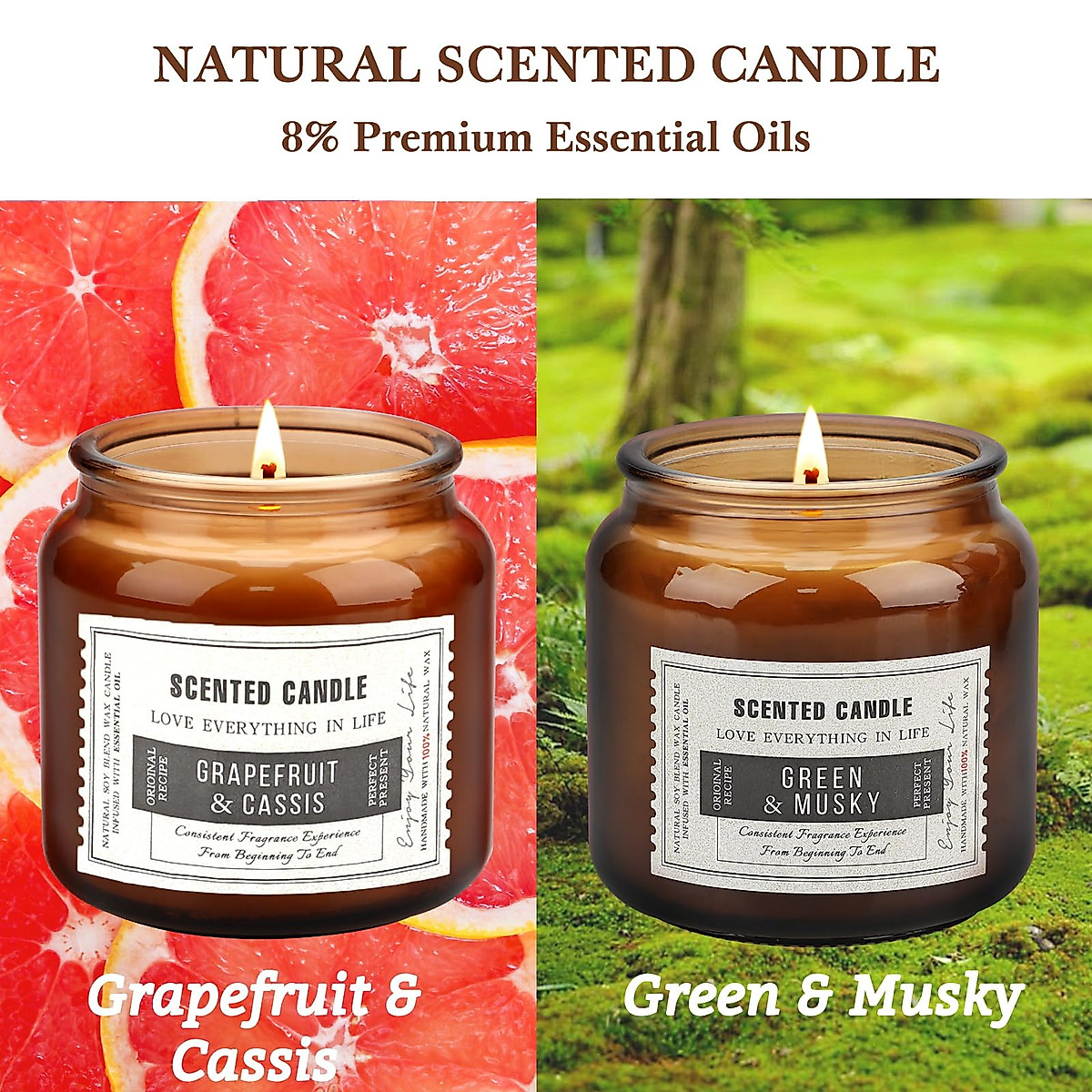 [300H, 46.5oz] Candles for Home Scented, 3 Pack Large Soy Scented Candles, Aromatherapy Candles Set, Glass Amber Jar Candles, Candles for Men and Women