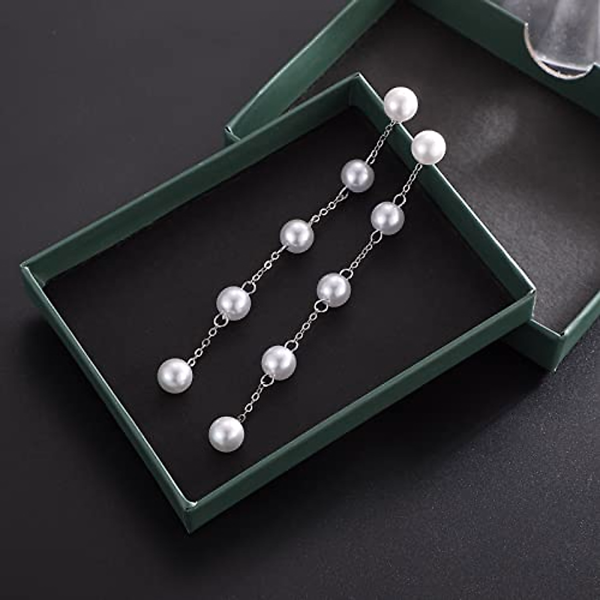 Long Pearl Earrings for Women 14K Silvery Plated Threader Earrings Pearl Ball Drop Elegant Gold Pearl Tassel Earring for Teen Girls