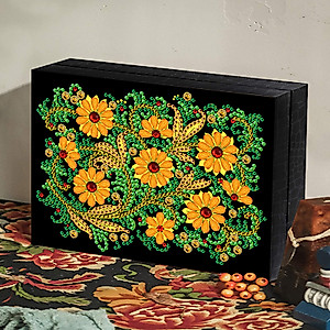 URYY DIY Diamond Painting Jewelry Box Kit,Special Shape Rhinestone PU Leather Rings Necklace Bracelet Organizer Storage Box Gift Case-Sunflower