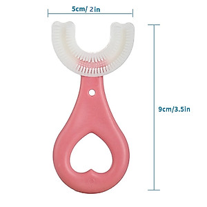 4PCS Kids U-Shaped Toothbrush,360° Toothbrush Kids,Food Grade Soft Silicone Brush Head,Oral Teeth Cleaning Design(Blue+Pink, 2-6 Ages)