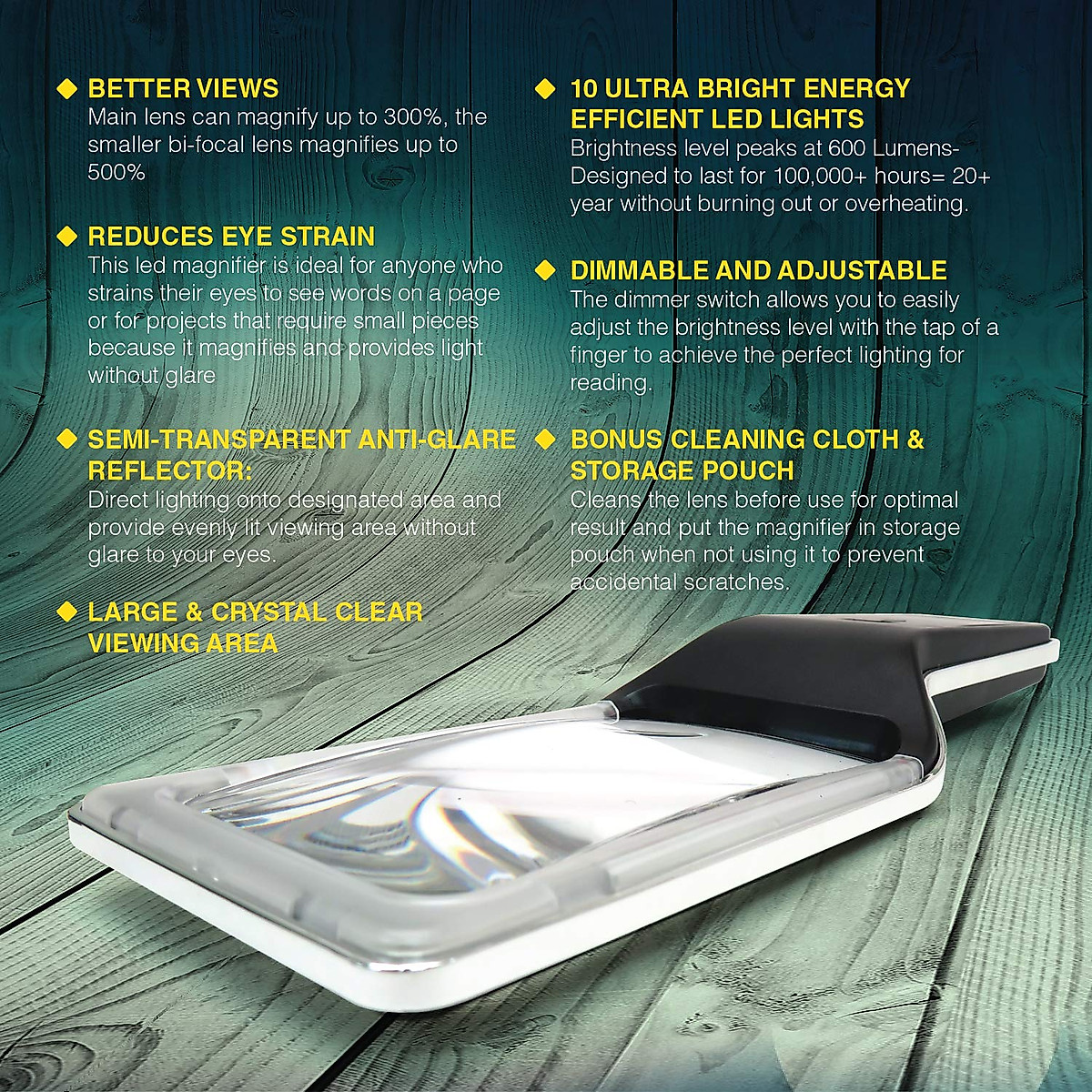 MagniPros 3X with 5X Zoom Magnifying Glass with [10 Anti Glare & Dimmable LED Lights] -Ease Strain Eyes & Provide Evenly Lit Viewing Area for Reading, Low Vision, Seniors, Macular Degeneration