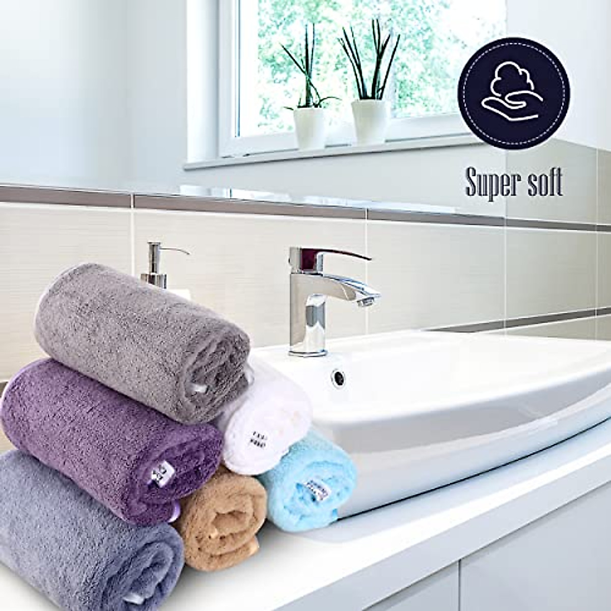 BAMBOO QUEEN Luxury Silk Hemming Hand Towels Sets of 6 - Light Thin Quick Drying - Ultra Soft Microfiber Highly Absorbent Towel for Hotel, Bathroom, Shower, Spa, Hand Towel 16 x 28 inches - Multicolor