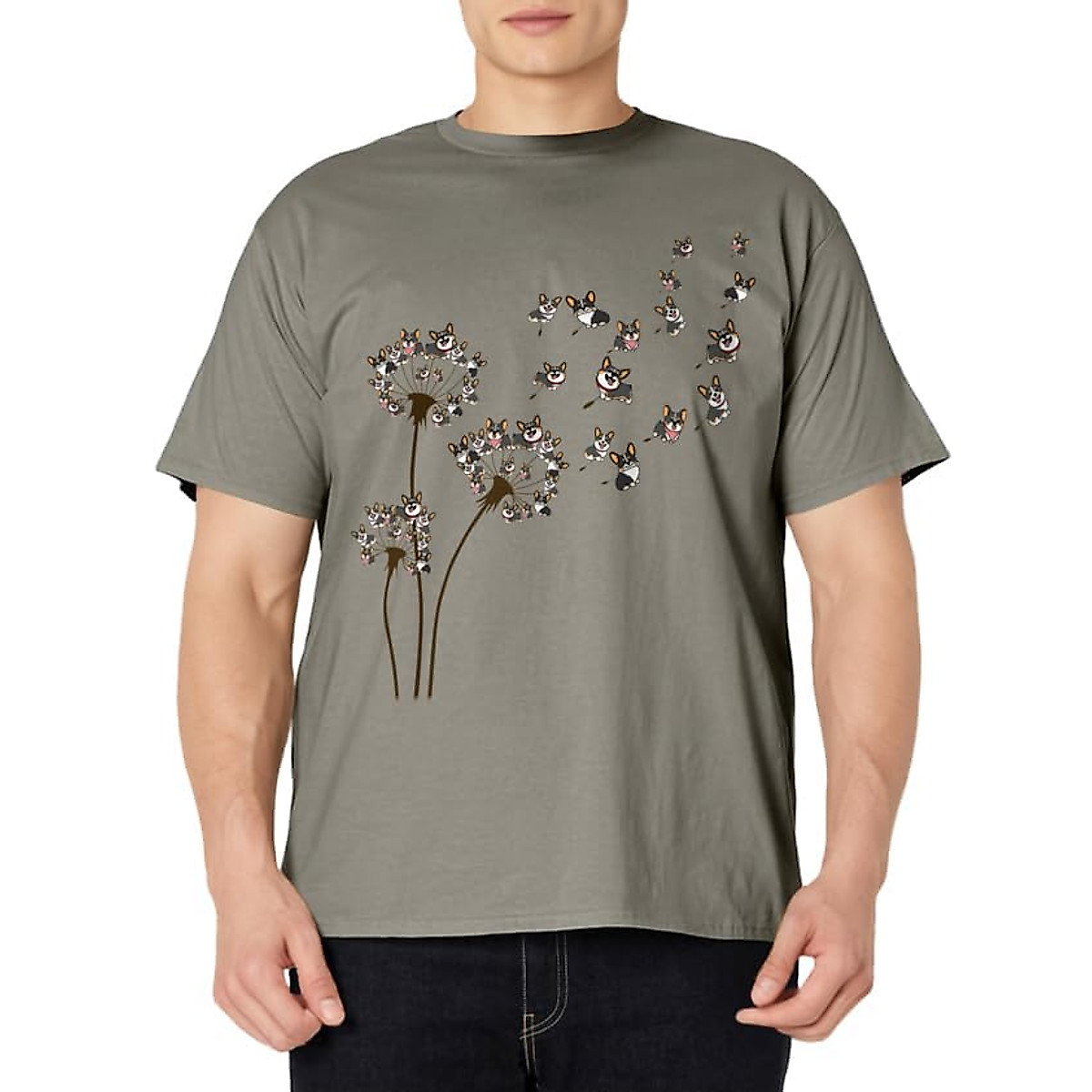 Tricolor Corgi-Shirt Women Dandelion Flower Mom Lover Gift T-Shirt