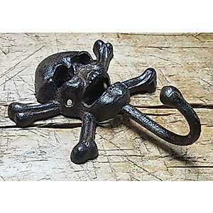 MIABE - Cast Iron Supplies for Skull and Crossbones Towel Hanger Coat Hat Hooks Hook Pirate Jolly Roger for Home Decor,Brown
