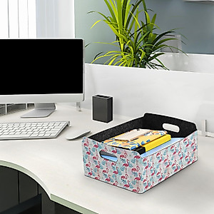 Burbuja Flamingo & Flowers Collapsible Storage Bin with Handles - Felt Storage Box for Organizing Toy, Books, Makeup, Cloths, Socks in Shelf Closet Bedroom