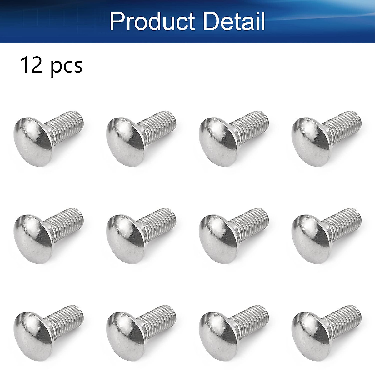 Yinpecly 12Pcs M10×25mm 1.5mm Pitch Length 304 Stainless Steel Round Domed Head Square Neck Carriage Bolts Silver Tone