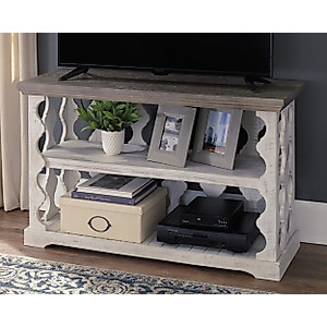 Signature Design by Ashley Havalance Farmhouse Sofa Table with 2 Fixed Storage Shelves, Gray & White with Weathered Finish