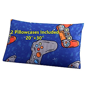 SDIII 4PCS Blue Gamer Sheets Set Full, Bed in a Bag Gaming Bedding Sheet Full, Wrinkle and Fade Resistant, Cute Bedding Sheets for Kids, Boys and Girls, Full