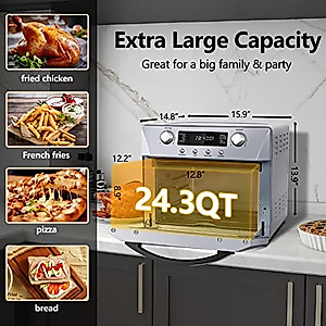 CUSIMAX Air Fryer Oven, 10-in-1 Convection Oven, 24QT Air Fryer Combo, Countertop Air Fryer Toaster Oven with Rotisserie & Dehydrator, Rich Accessories, Silver