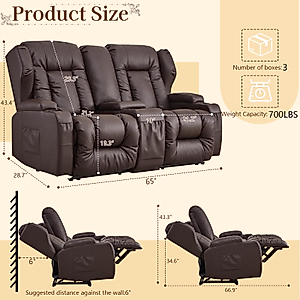 SAMERY RV Loveseat Recliner Sofa, Manual Reclining Loveseat with Console, 2 Seat Recliner Sofa Chair for Living Room RV Theater Recliner Love Seat with Cup Holders/Pockets/Pillows