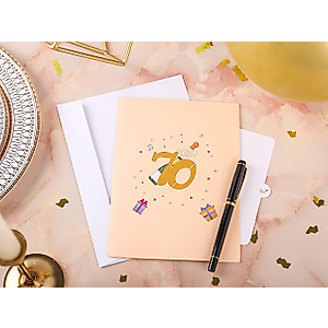 Liif Happy 70th Birthday Pop Up Card, 70 Birthday Card For Women, Men, Mom, Dad | Glitter 70 | With Message Note & Envelop | Size 8 x 6 Inch