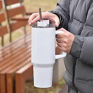 AGH 40 oz Sublimation Tumbler with Handle, 2 Pack Shimmer Glass Cups with Straw and Lid, Sublimation White Tumblers Blanks