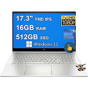 HP Envy 17 Business Laptop 17.3" FHD IPS Touchscreen (300 nits) 12th Generation Intel 12-Core i7-1260P Processor 16GB RAM 512GB SSD Backlit Keyboard Thunderbolt USB-C B&O Win11 Silver + HDMI Cable