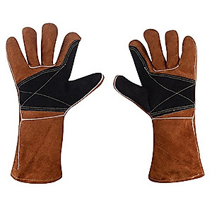 Luiswell 8007 Welding Gloves Heat Resistant Premium Cowhide Split Side Leather Tig Mig Arc Stick Welder Fireplace Gloves, Seamless Forefinger, Palm and Thumb Double Reinforced, 14 inch Long, Brown