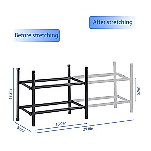 YOUDENOVA 2-Tier Expandable Shoe Rack, Stackable and Adjustable Metal Shoe Shelf, Iron Shoe Storage Organizer for Entryway, Closet, Doorway, Black