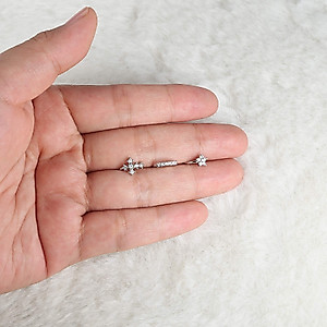 Drperfect 3 Pcs 925 Sterling Silver Pin Nose Ring Hoop, 20G Cubic Zirconia Cute Nose Ring Gold Silver Plated Cartilage Earrings Nose Piercing Jewelry for Women