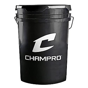 CHAMPRO CBB-40 Genuine Leather Cover Baseballs in a Black Bucket – 30 Balls and one Rods Can Sleeve Included.