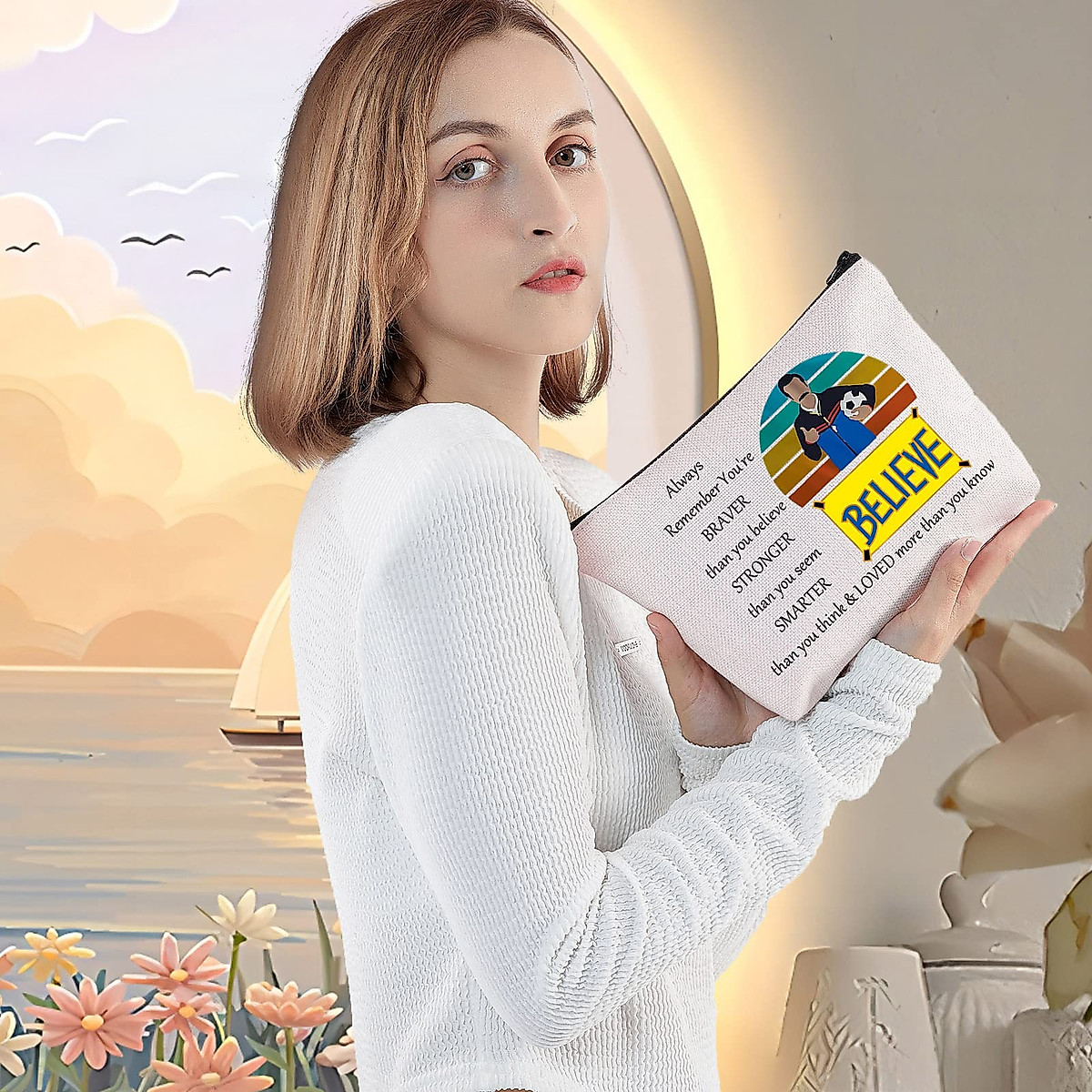 LEVLO Believe Ted Fans Cosmetic Make Up Bag Ted TV Show Inspired Gift You Are Braver Stronger Smarter Than You Think Ted Zipper Pouch Bag (BELIEVE TED)