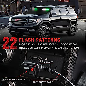 AINBIN 2x 10.7 inch Emergency Strobe Lights 24 LED Green White Warning Flashing Safety Dash Side Window Front/Rear windshield Lights Grill Surface Mount for Volunteer Firefighter Vehicles POV Trucks