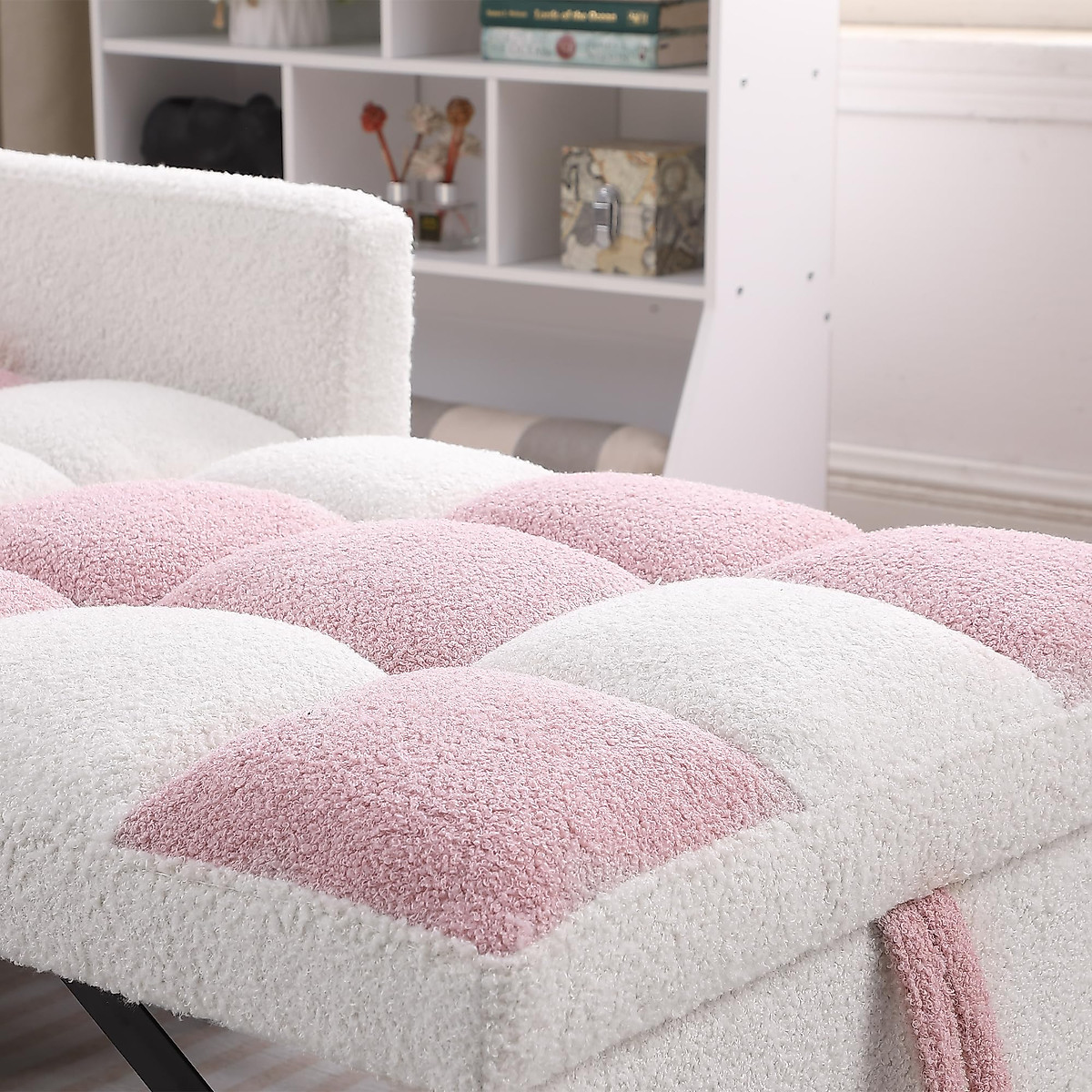 YESER Sleeper Sofa Bed, Lounge Sofa Bed Couch 3-in-1, Teddy Fabric Pull Out Sofa Bed, Convertible Sofa Bed Sleeper Chair with Pillow, Home Sofa Living Room Recliner Sofa Couch, Sofa Cama, Pink