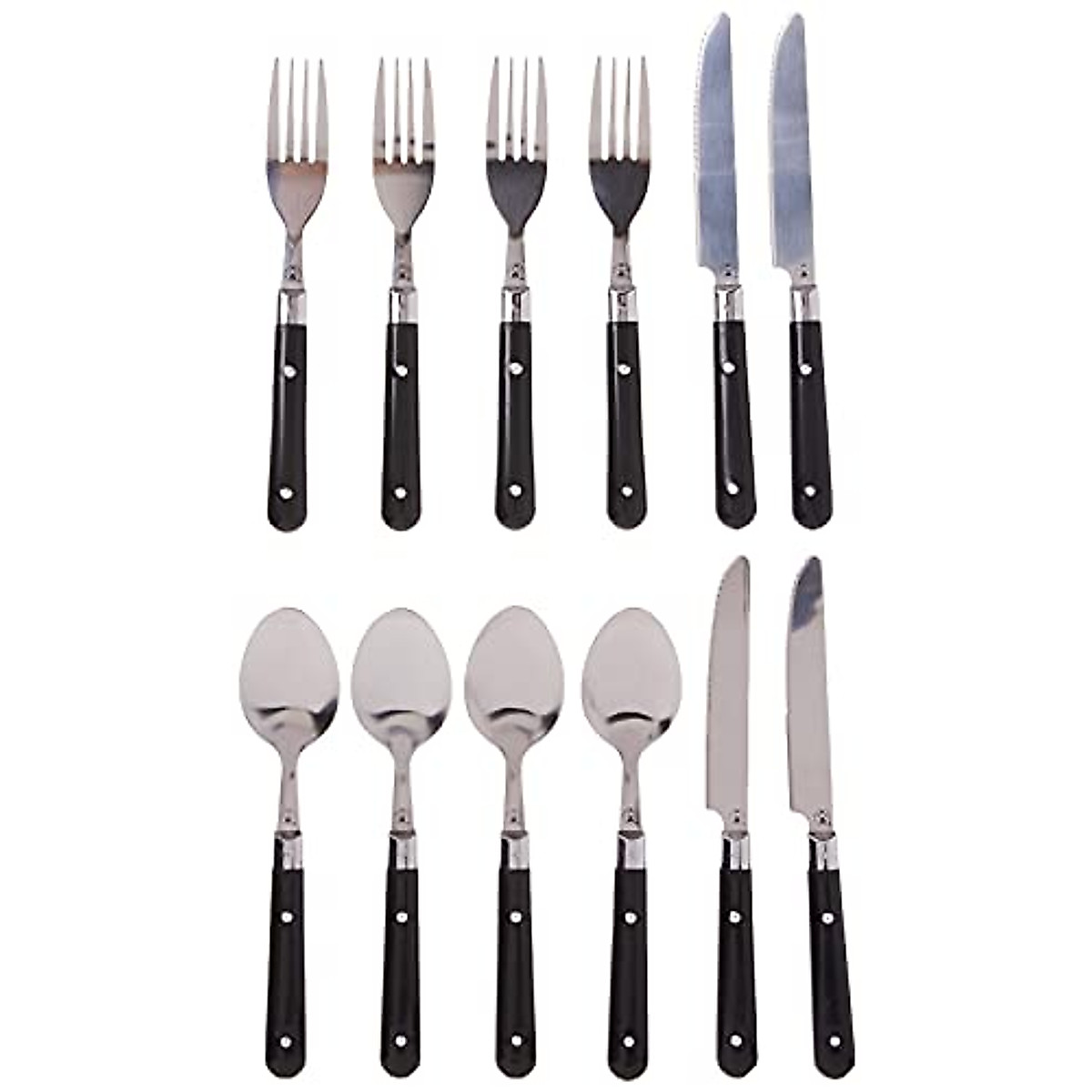 Coleman Stainless Steel Flatware Set with Plastic Handles, 12-Piece , Black