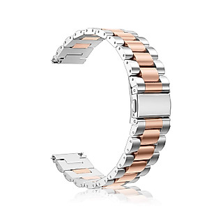 Fintie Bands Compatible with Galaxy Watch Active 40mm, 20mm Solid Stainless Steel Strap Compatible with Galaxy Watch Active 2 40mm & 44mm Smartwatch, Rose Gold, Silver