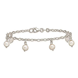 IceCarats 925 Sterling Silver White Round Freshwater Cultured Pearl Chain Bracelet