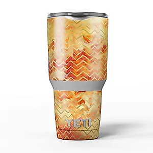 Design Skinz The Orange Grungy Watercolors with Chevron - Skin Decal Vinyl Wrap Kit Compatible with The Yeti Rambler Cooler Tumbler Cups