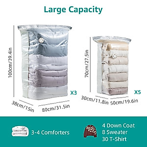 CLEVHOM Cube Vacuum Storage Bags for Comforters and Blankets, 8 Pack Vacuum Seal Bags for Beddings, Jumbo Space Saver Bags for Clothes (5 Medium, 3 Large)