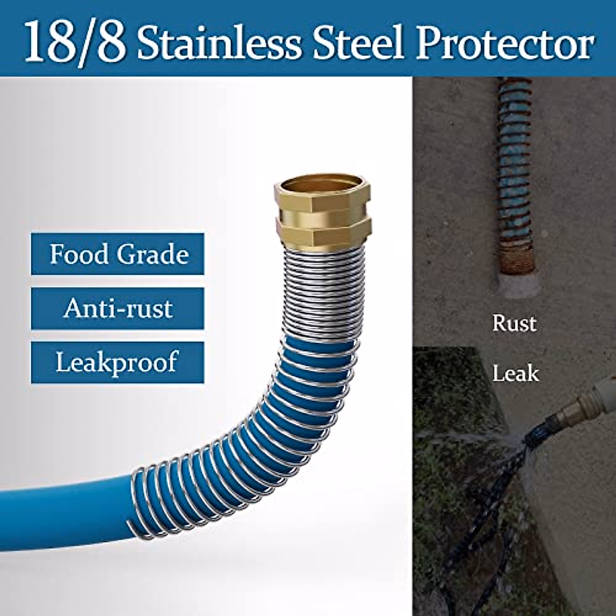 Gnimihz Heavy Duty Garden Hose, Reinforced Water Hose with 10 Patterns Sprayer Nozzle, 3/4" Solid Brass Fittings, Drinking Water Safe Material, All-weather, Burst 600 psi, 5/8 in x 25ft