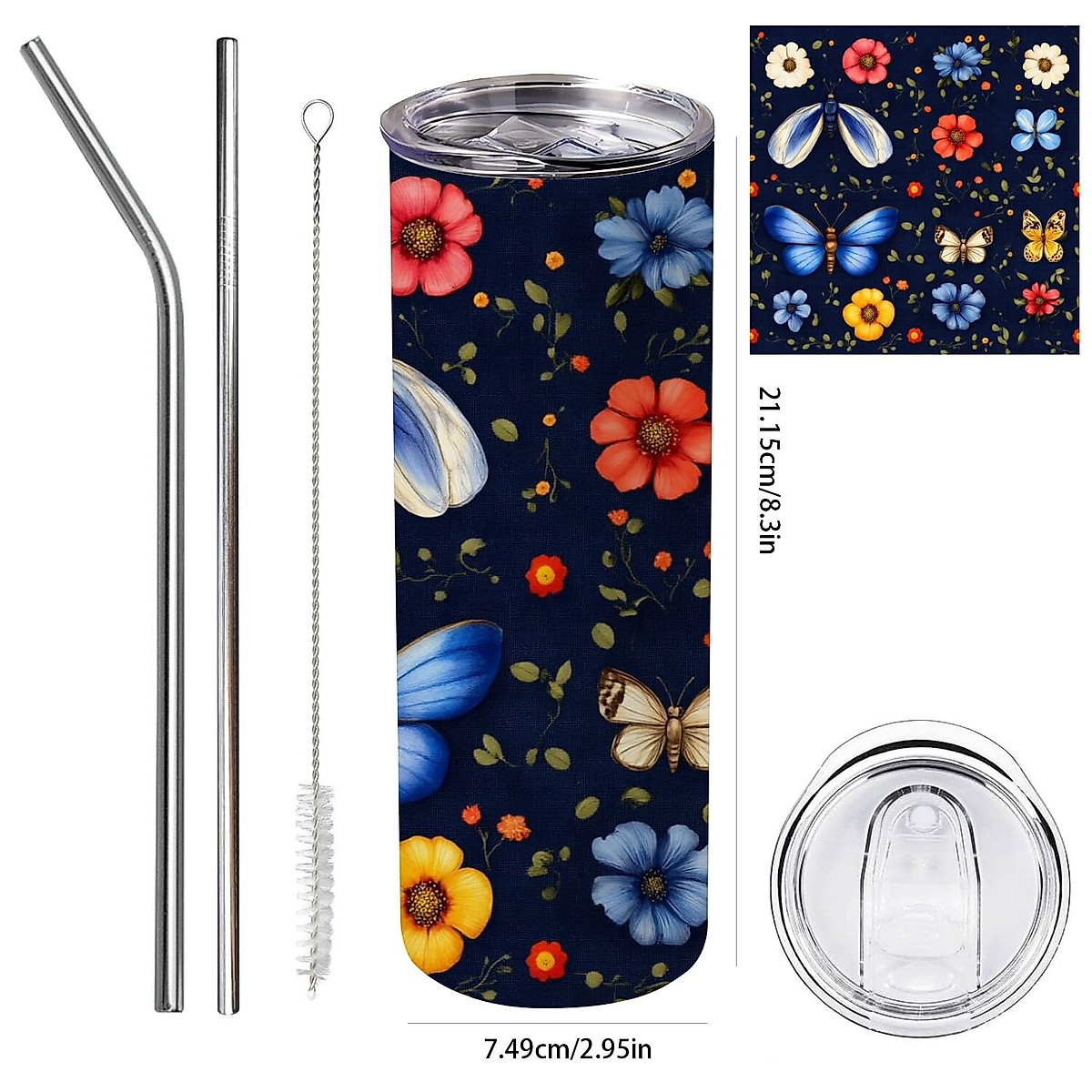 Medpol retro flower tumbler with lid and straw 20 oz insulated tumbler cups retro flower insulated travel coffee mugs for women cute sippy cups stainless insulated travel cups