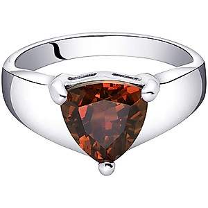 PEORA Garnet Ring in Sterling Silver, Minimalist Solitaire, Trillion Cut 8mm, 2.25 Carats, Comfort Fit, Size 6